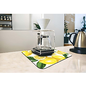 Rubber Dish Drying Mat for Kitchen Counter Large Lemon Washable Quick Home Coffee Pad Fit Under Sink,Bar,Utensils 16x18in