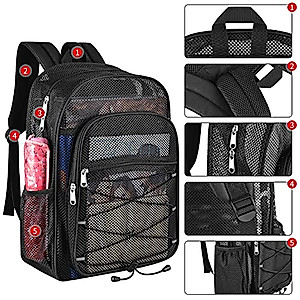 Heavy Duty Mesh Backpacks for Adults, School Bags Boys and Girls, See Through with Adjustable Straps, Swimming, Fitness, Sports, Carry Portable Oxygen Concentrators