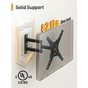 Perlegear UL Listed Full Motion TV Mount for Most 26–60 inch Flat or Curved TVs up to 82 lbs, Wall Mount TV Bracket with Articulating Arms, Tool-Free Tilt, Swivel, Extension, Max VESA 400x400mm, PGMF3