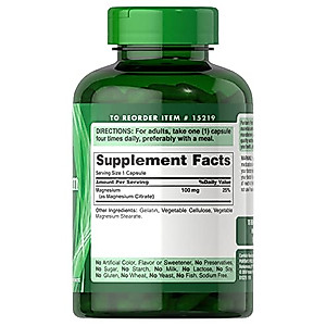 Magnesium Citrate 100 mg,Supports a Calm, Relaxed Mood, 200 Count by Puritan's Pride