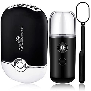3 Pcs Nano Mister for Lash Extensions Mini USB Lash Fan Dryer for Eyelash Extensions Handheld Lash Mirror Portable Facial Steamer 20 ml Water Tank for Lash Extension Supplies(Black,Simple Style)