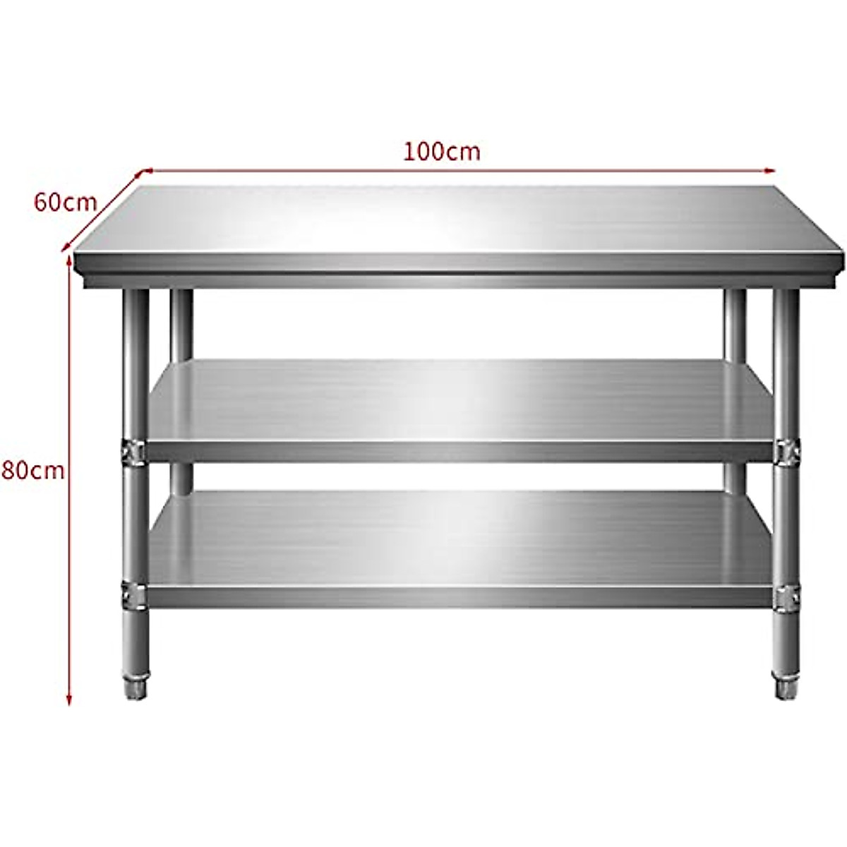 Commercial Kitchen Work Catering Table, Commercial Kitchen Table Stainless Steel Work Table Utility Worktable with Double Under Shelf Heavy Duty Food Prep Workbench (Size : 100x60x80cm)