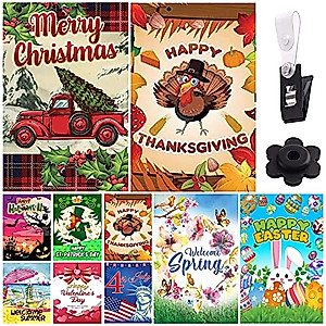 Insnug Seasonal Garden Flags Set Of 9 Double Sided - Halloween, Thanksgiving, Christmas, Happy New Year, Easter, Small Yard Flag Outdoor Easter Decorations 13.5 x 9.5 With Small Storage Bag