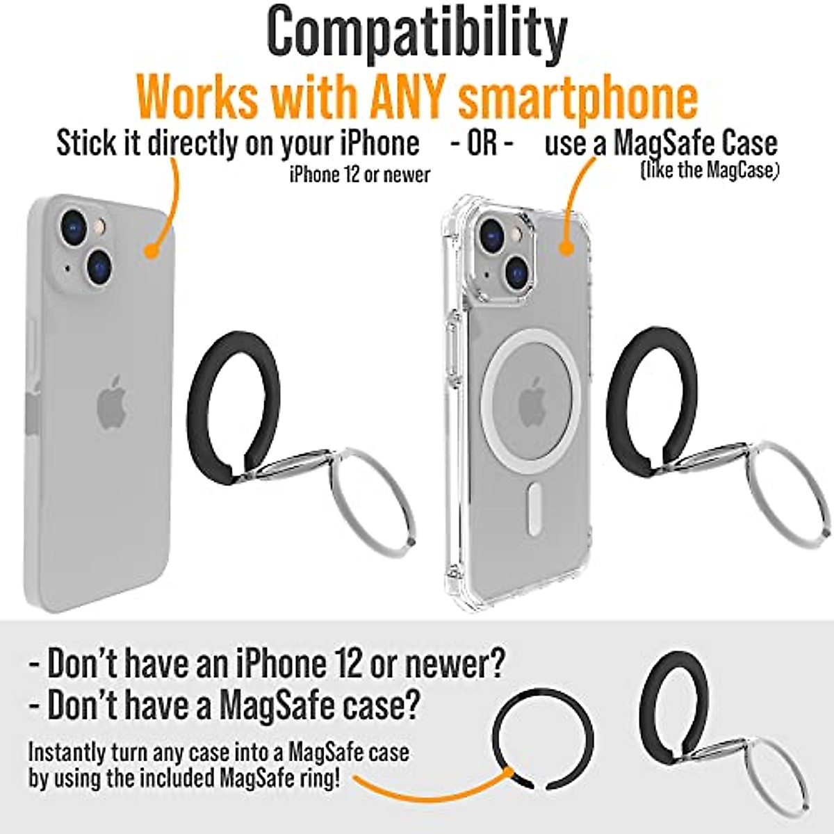 Scooch Cell Phone Stand and Phone Grip [MagRing] Compatible with MagSafe, Full Tilt Kickstand, Two-Way Grip, Works with Any Phone or Case [Fully Adjustable] 2-Pound Hold Magnet, Phone Stand for Desk