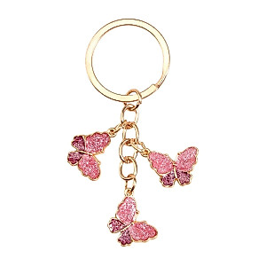 Fuqimanman2020 Butterfly Charms Enameled Butterfly Keychain Chain Tassel Keyring For Women Girls Gifts Purse Bag Accessories-Buterfly Pink