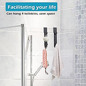PXRJE Extended Shower Door Hooks 2 Pack (7.09 Inch), Over The Door Towel Hooks for Frameless Glass Shower Door, Stainless Steel Shower Hooks for Loofah, Robe(Black)
