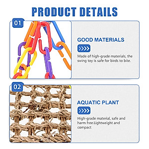 VILLCASE Bird Foraging Cage , Seagrass Woven Climbing Hammock Swing Mat with Colorful Chewing Rope Toys, Suit for Lovebirds, Finch, Parakeets, Conure, Cockatiel