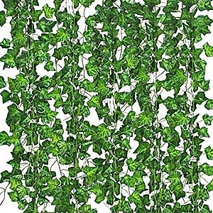 12 Pack Fake Vines for Room Decor Artificial Ivy Garland with Clip Green Flowers Hanging Plants Faux Greenery Leaves Bedroom Aesthetic Decor for Home Garden Wall Wedding