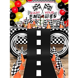 24 Pieces Race Car Party Supplies Include Traffic Cones Checkered Flag Race Flags Checkered Tablecloth Race Track Running Mat and Tire Tube Swimming Ring for Car Themed Birthday Party Decorations