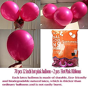 Party Balloons Hot Pink Latex Balloons 70pcs 12inch Wedding Kid’s Birthday Bride Bachelorette Party Decorations(with Hot Pink Ribbon)