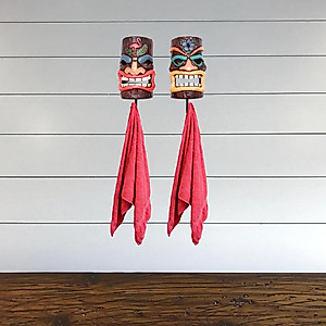 Tiki Mask Wall Hooks, Set of 2 Assorted Designs, Coastal Interior Design, Wall Mounted Decor, 6.5 Inches