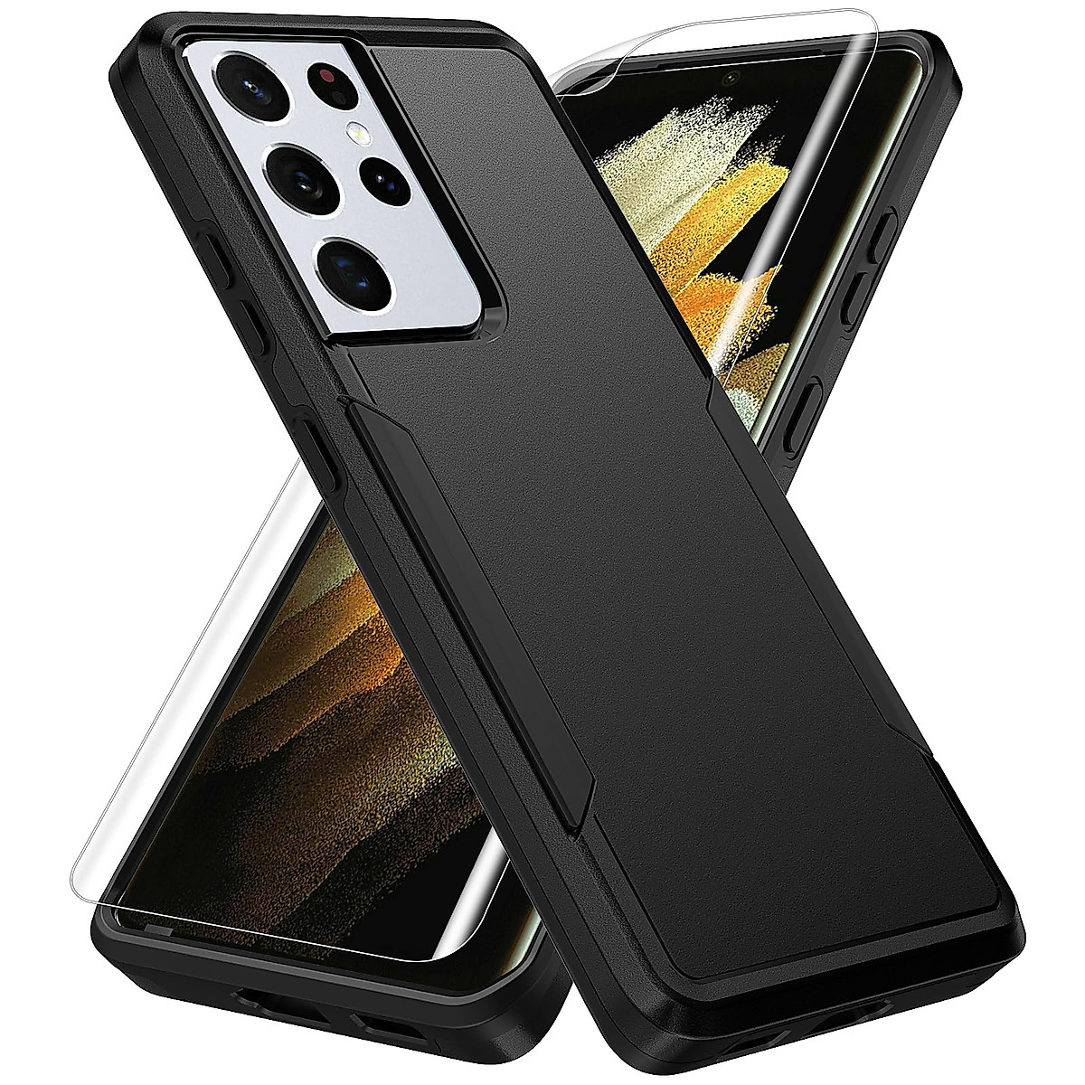 for Samsung Galaxy S21 Ultra Case, S21 Ultra Case with Screen Protector,[Military Grade Drop Tested] Heavy-Duty Tough Rugged Shockproof Protective Phone Case for Galaxy S21 Ultra 6.8 inch (Black)