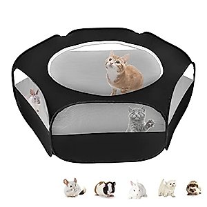 XIRGS Small Animal Playpen, Waterproof Small Pet Cage Tent Portable Outdoor Exercise Yard Fence with Top Cover Anti Escape Yard Fence for Kitten/Cat/Rabbits/Bunny/Hamster/Guinea Pig/Chinchillas