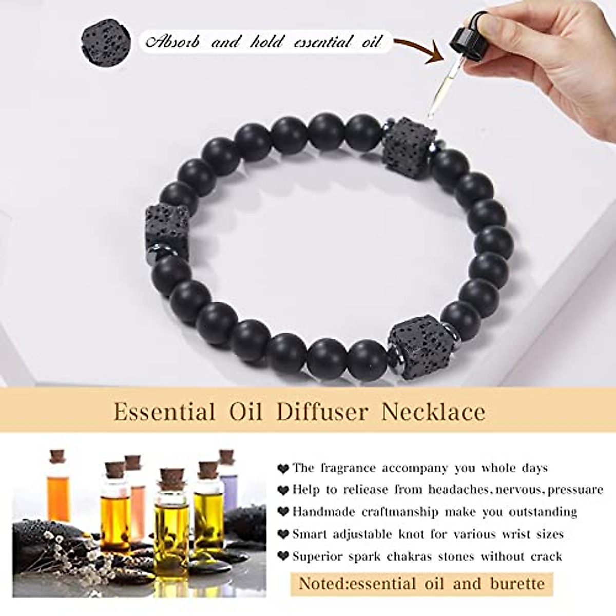 To My Son Bracelet, Mother/Dad and Son Forever Linked Together Mens Natural Beaded Link Bracelet, Handmade Black Agate and Tiger's Eye Stone Bracelets for Son from Mom, Bar Mitzvah Graduation Birthday gifts (lova stone)