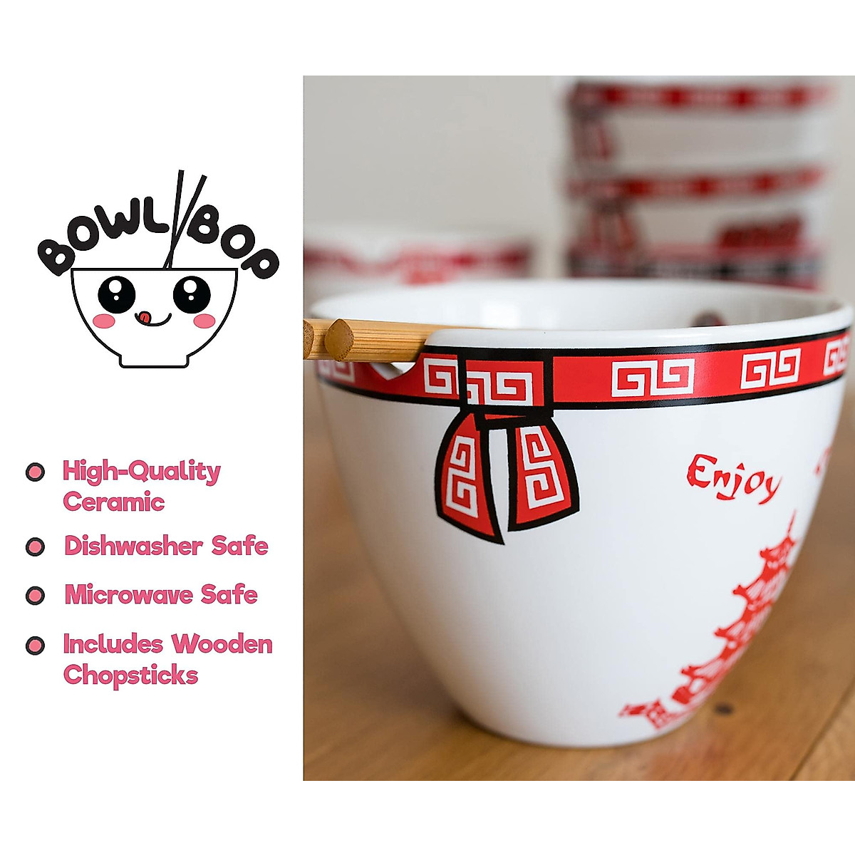 Bowl Bop Chinese Takeout Box Dinnerware Set | 16-Ounce Ramen Bowl, Chopsticks