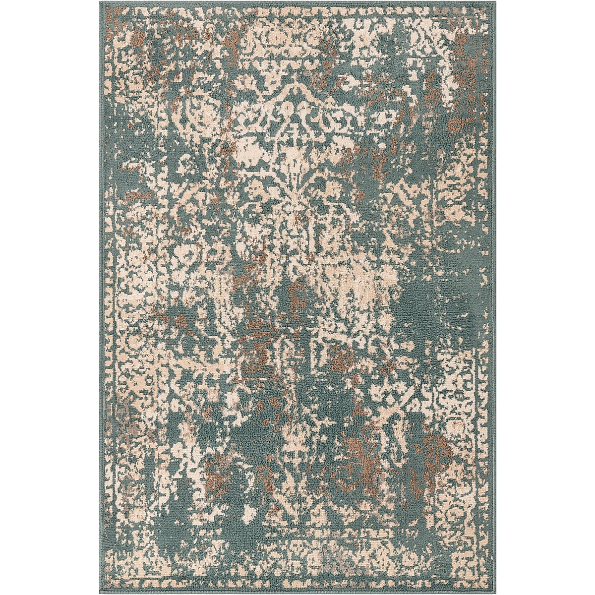 Rugs.com Mojave Collection Rug – 4' x 6' Green Medium Rug Perfect for Entryways, Kitchens, Breakfast Nooks, Accent Pieces