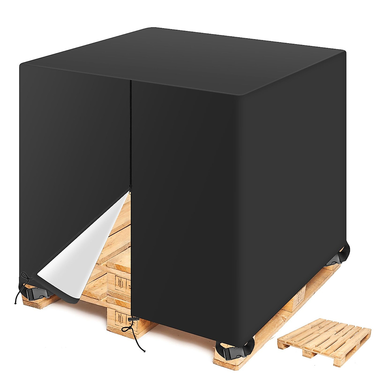 Nathdy zipper 600D Heavy Duty Black Pallet Cover | Pallet Covers Fits Large Pallets Up to 48" x 60" x 48" | Waterproof,Weather Resistant, Anti-UV, with Adjustable Velcro Strap