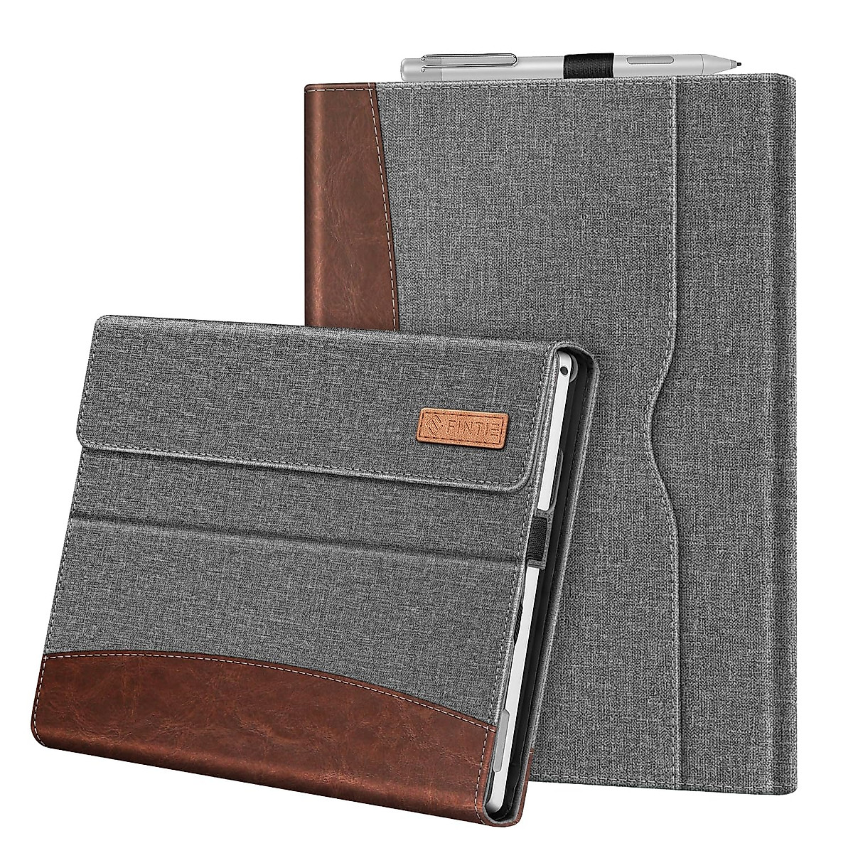Fintie Case for 12.3 Inch Microsoft Surface Pro 7 Plus, Surface Pro 7/6/5/4/3 - Portfolio Business Cover with Pocket, Compatible with Type Cover Keyboard, Gray/Brown