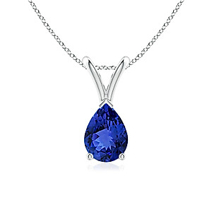 Angara Natural Tanzanite Solitaire Pendant Necklace for Women in 14K White Gold 18 Inch Chain (Grade-AAA|Size-7x5mm) | December Birthstone | Jewelry Gift for Her | Wedding | Anniversary
