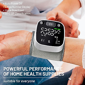 Oklar Blood Pressure Monitors for Home Use Rechargeable Wrist Digital BP Machine Cuff with LED Backlit Display, Voice Broadcast, 240 Memory Storage for 2 Users with Carrying Case