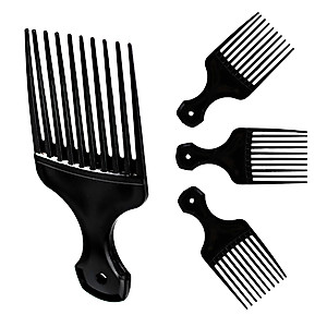 Vakly Hair Pick Comb - Wide Tooth Afro Lifts, Pack of 4 Combs - 5.25 Inch - for Hair Styling, Lifting, Detangling, Adding Volume for Long Curly and Thick Hair, Wigs and Beards for Men & Women