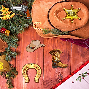 24 Pcs Christmas Western Cowboy Ornaments Wood Hanging Christmas Tree Ornaments Western Party Decorations Wooden Cowgirl Farm Hat Wild Boot Cow Horse for Xmas Tree Decoration