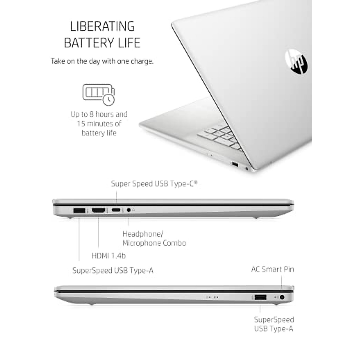 HP 17-inch Laptop, 11th Generation Intel Core i5-1135G7, Iris Xe Graphics, 8 GB RAM, 256 GB SSD, Windows 11 Home (17-cn0025nr,Natural Silver)