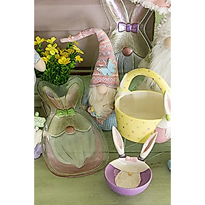 Boston International Easter Platter Table Décor Glass Serving Plate, Large, Green Bunny Gnome