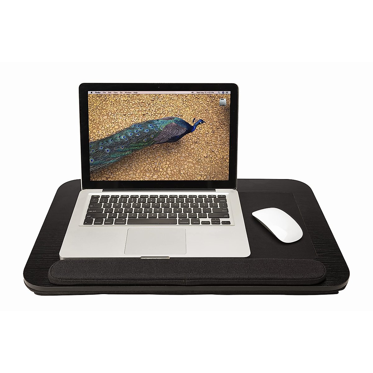 Prestige Import Group Portable Lap Desk with Built-in Mouse Pad, Wrist Pad, Tablet Holder, Cushioned Bottom in Black Oak - Fits up to 17" Laptops