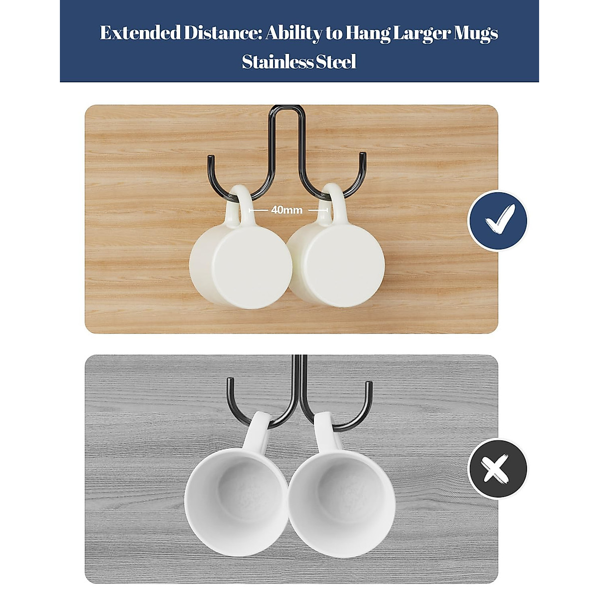 Luckinow Mug Hooks Under Cabinet 3 Pack, Coffee Cup Hooks for Hanging Under Shelf, Mug Organizer Rack with 12 Hooks for Displaying Mugs, Coffee Cups and Kitchen Utensils, Black