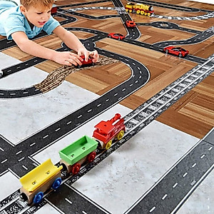 Toyvian Road Race Track Sticker Roll for Toy Car Trains Toy Tape Stickers Railway Road Tape Train Track Removable Tape for Kids Toys Removable Trains Tight Curves Stick to Floors Walls Train Track