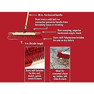Harper 7324P1 Premium Indoor/Outdoor Wet/Dry All-Purpose Hardwood 24 in. Push Broom Semi-Stiff Bristles, Brown