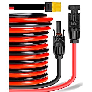 QLZOZB Solar to XT60 Extension Cable 12AWG 25FT XT60 to Solar Panel Extension Cable, Waterproof IP68 Solar Adapter Connecting Harness for Portable Power Station Solar Generator