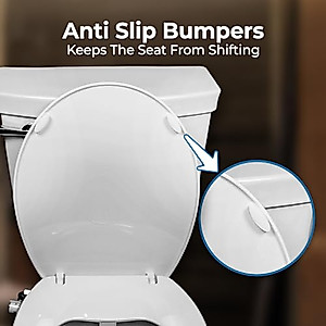 GenieBidet Slow-Close Round Bidet Toilet Seat, Stealth Bidet Attachment for Toilet Seat, Adjustable Self-Cleaning Nozzles, T Adapter & Bottle Bidet included
