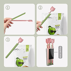 GHRYTY Food Sealing Clip,Food Bag Chip Clips,Tulip Shape Sealing Clip with Magnetic Storage Box,Food Sealer Clamp,Food Package Sealer,Chip Bag Clips for Home, Office, School(Pink)