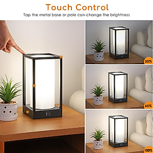 GGOYING Bedside Table Lamp,Touch Control Table Lamp with 3-Way Dimming,USB C Charging Ports,LED Bulb,Black Metal Body and White Fabric Lampshade Bedroom Lamp