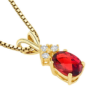 PEORA 14K Yellow Gold Garnet and Diamond Pendant for Women, Genuine Gemstone Birthstone, Oval Shape, 7x5mm, 1 Carat total
