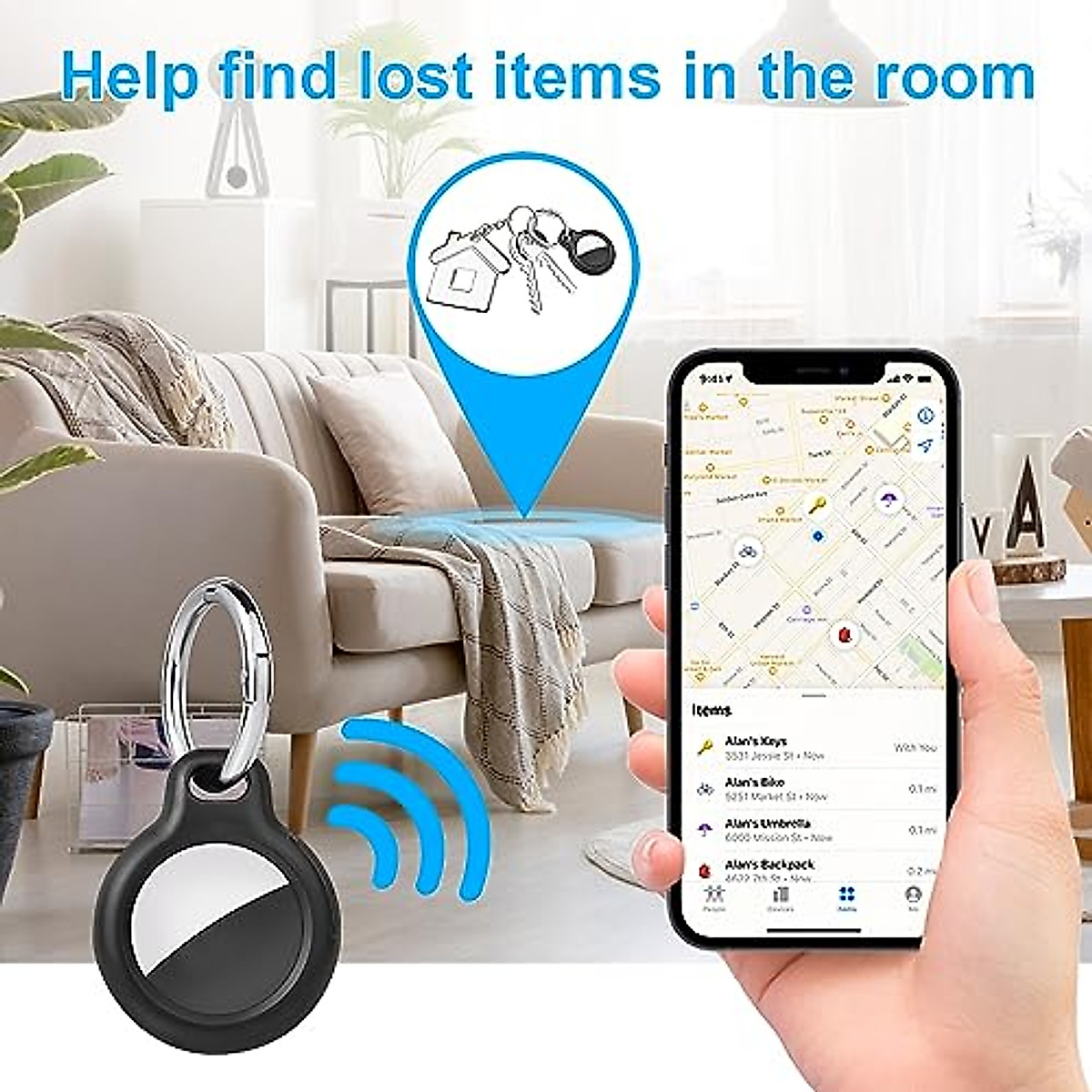 Ainiv Holder Case for AirTags, Waterproof Protective Case for AirTags, Ultra Light Anti-Scratch Protective AirTag with Keychain, Item Finders for Pets, Luggage, Wallet, Backpacks-Black