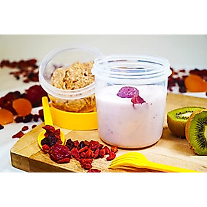 Salda 2 Pack 22 oz Breakfast On the Take and Go Cup with Topping ,spoon and fork, Overnight Oats or Oatmeal Container Yogurt Cereal Jar, Colorful Set of 2 (Yellow and Green)