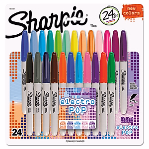 SHARPIE Electro Pop Permanent Markers, Fine Point, Assorted Colors, 24 Count