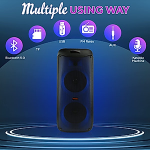 High Power Bass Portable Wireless Bluetooth Studio Dj Party Concert Speaker's - Colorful Liquid Motion Light Changing Rechargeable Waterproof Outdoor Loud Speaker (Ultra Dual 8'' Speaker w (1) Mic)