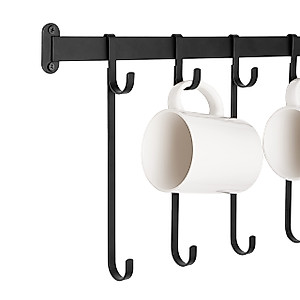 Mkono Coffee Mug Holder Wall Mounted Mug Hooks Rack for 10 Coffee Cup Organizer, Metal Mug Wall Hanger with 5 Adjustable Dual-Hooks Rustic Mugs Tea Cups Storage Organizer for Coffee Bar Kitchen
