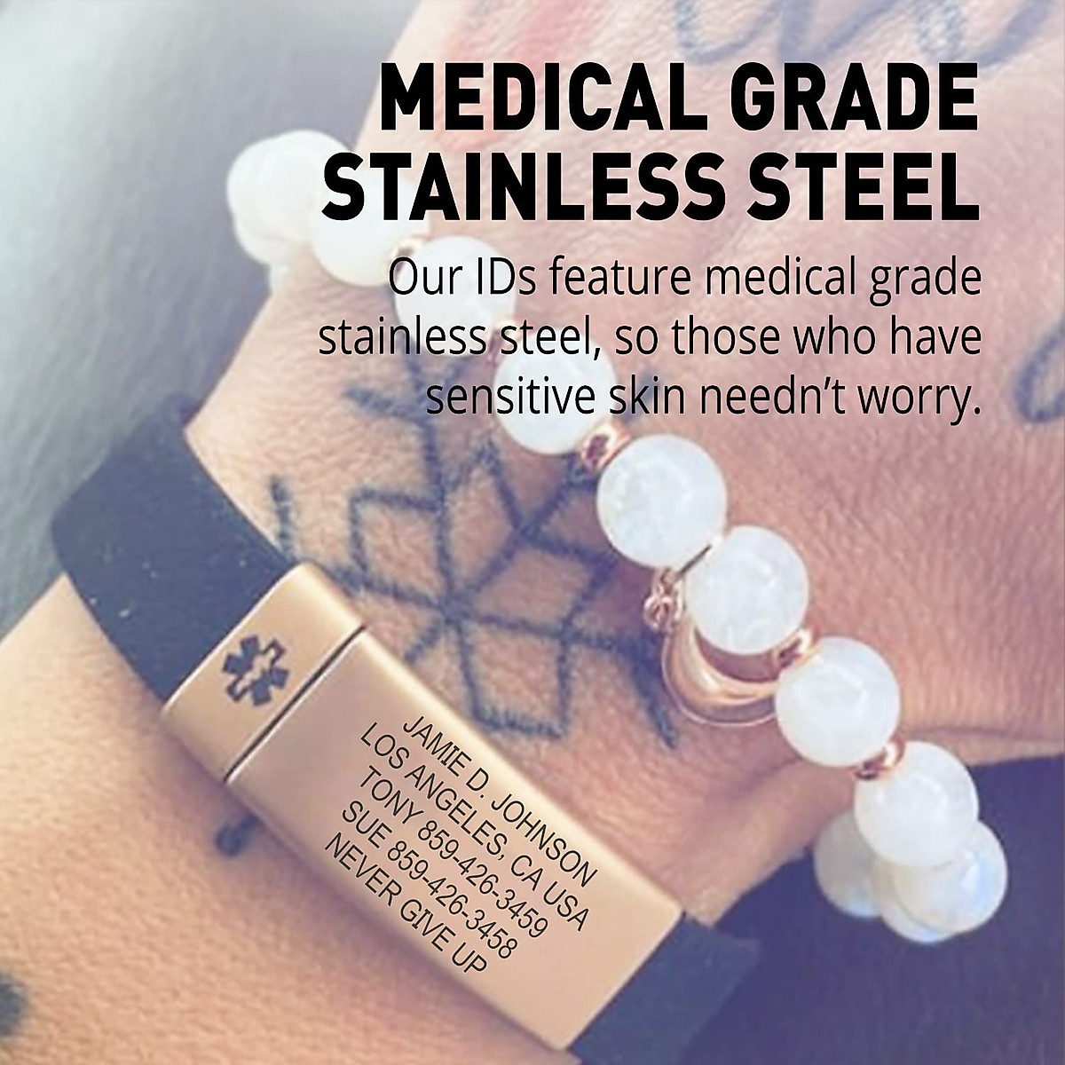 Road ID Medical Alert Bracelet - the Wrist ID Elite 19mm Pin-Tuck Medical Alert Badge - Slate - Personalized Medical ID Bracelet Child ID - Fits Adults & Kids