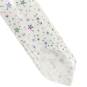 Super Clear Glitter Star PVC Leather Roll, Transparent Star Printed Synthetic Leather 0.5mm Thickness for DIY Projects Sewing Craft 12" x 53" (White)