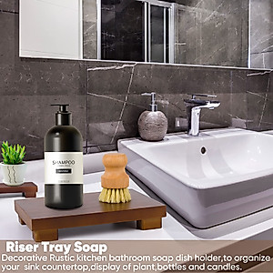 Wood Pedestal Soap Stand,Bathroom Tray,Farmhouse Wood Riser,Soap Tray Holder for Kitchen,Soap Dish Counter Decor for Plant Bottles Candles Display-Brown