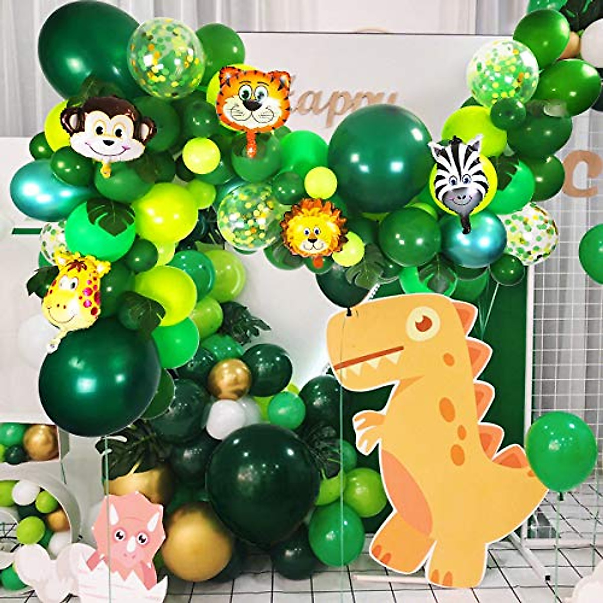 Jungle Party Balloons Garland Kit - 110pcs Latex Balloons Animal Foil Confetti Balloon Arch Palm Leaves Set for Jungle Theme Baby Shower Party Decorations, Safari Woodland Birthday Party Supplies