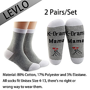 LEVLO Funny K-Drama Lovers Gifts K-Drama Mama Hand Heart Socks for Korean Movie TV Series Fans (2 pairs)