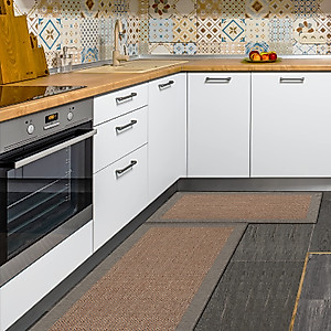 TRONSBOO Kitchen Rugs and Mats 2 PCS Set,Non-Skid Washable Twill Standing Mat in Front of Sink,Absorbent Rubber Backing Kitchen Mats for Floor,Laundry,Farmhouse,Hallway 17"x30"+17"x47"(Grey)