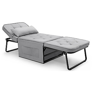 SEJOV Sofa Bed, 4 in 1 Multi-Function Sleeper Sofa, Convertible Sleeper Chair, Assembly-Free Chair Bed with Adjustable Backrest, Breathable Linen Sofa Chair for Living Room Apartment, Grey