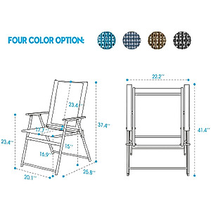 VICLLAX Folding Patio Chairs with Arms, Portable Patio Dining Chairs Sling Back Chairs for Garden, Set of 2